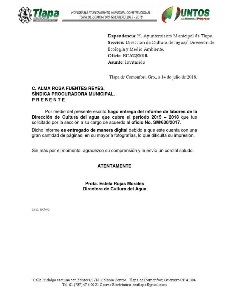 Oficio Entrega de Informe 2015-2018 | PDF