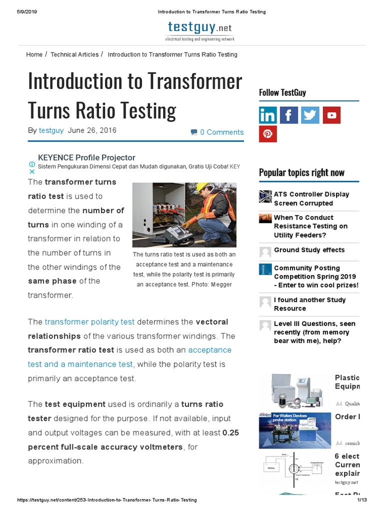 Introduction To Transformer Turns Ratio Testing | PDF | Transformer ...