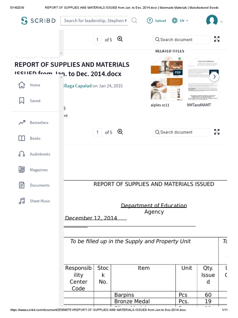 REPORT of SUPPLIES and MATERIALS ISSUED From Jan. To Dec. 2014.docx ...