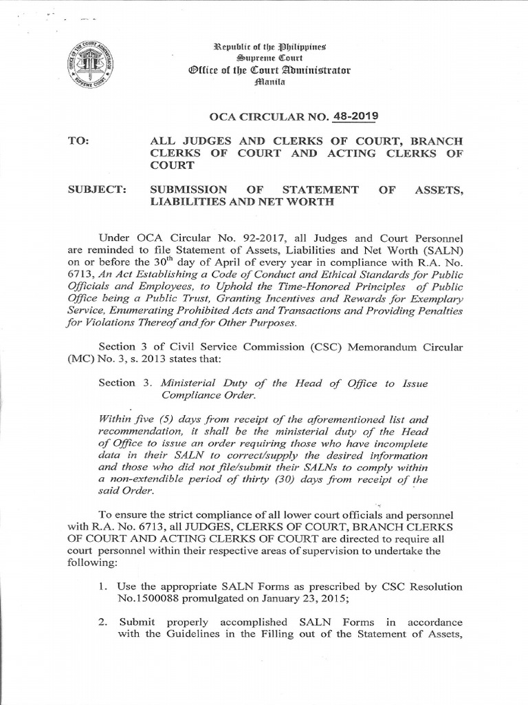 OCA Circular No. 48-2019 | PDF