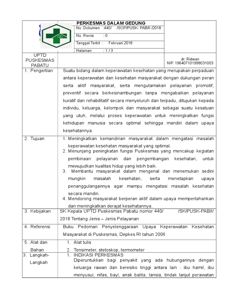 Sop Perkesmas Dalam Gedung | PDF