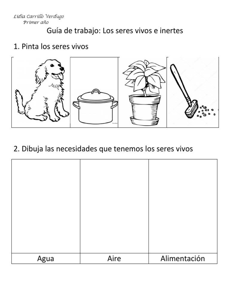 Guía de trabajo: Los seres vivos e inertes 1. Pinta los seres vivos