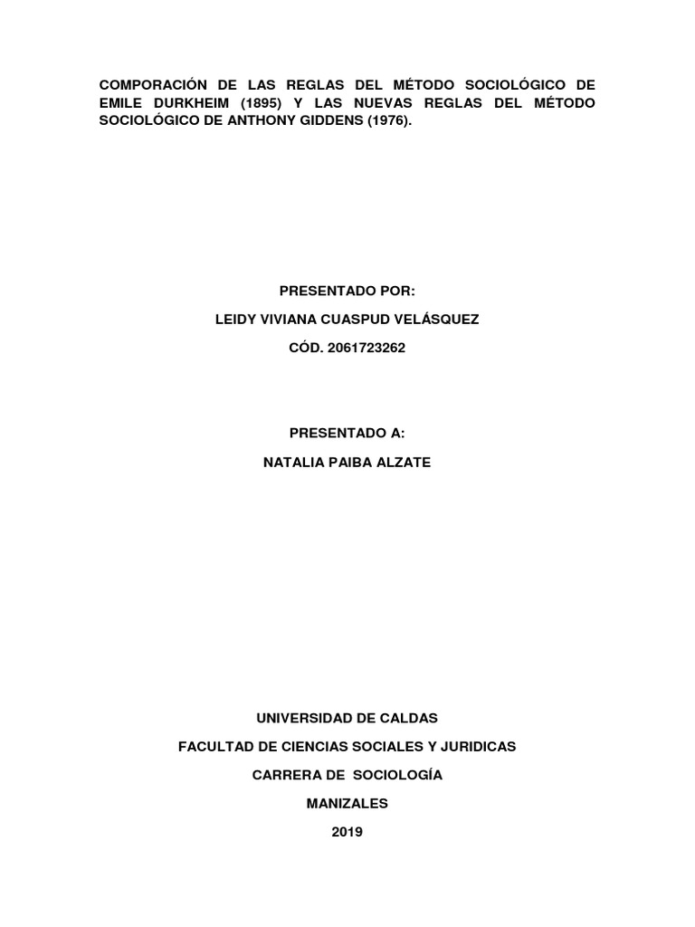 Comparación de Las Reglas Del Método Sociológico de Emile Durkheim (1895) y Las Nuevas Reglas ...