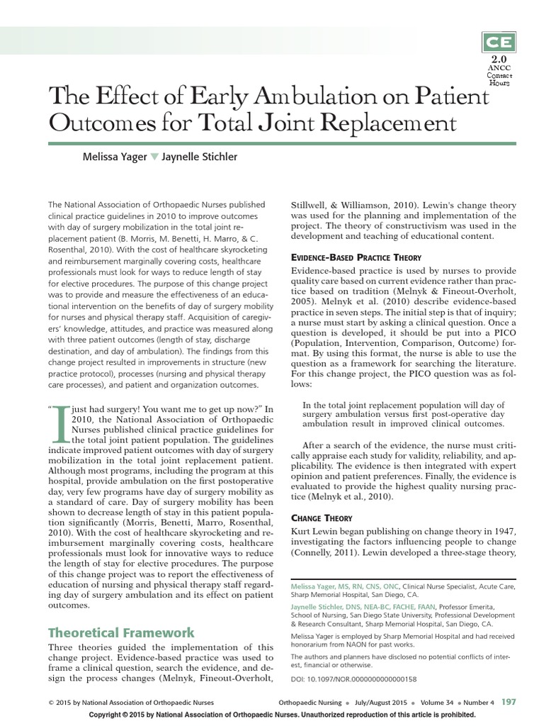 The Effect of Early Ambulation On Patient Outcomes For Total Joint ...