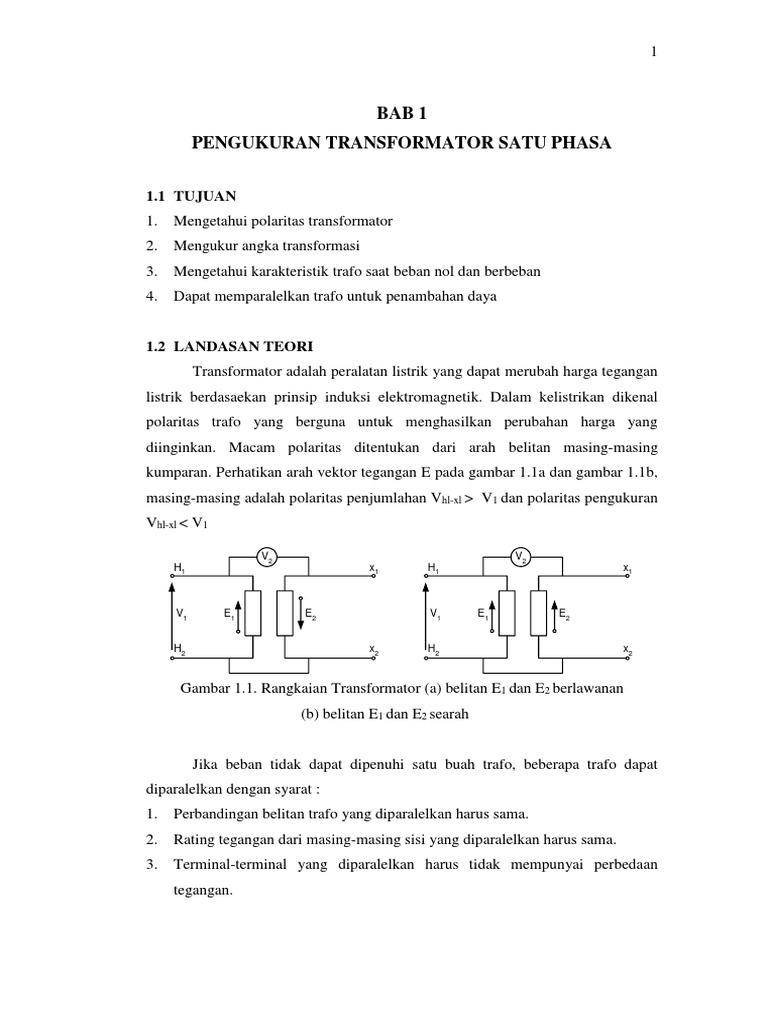 Bab 1 Pengukuran Transformator Satu Phasa: 1.1 Tujuan | PDF