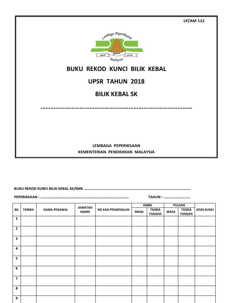 Buku Rekod Kunci Bilik Kebal SK | PDF