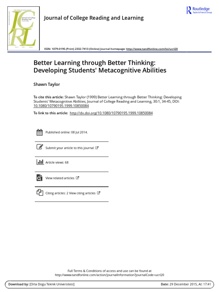 Better Learning Through Better Thinking: Developing Students' Metacognitive Abilities | PDF ...