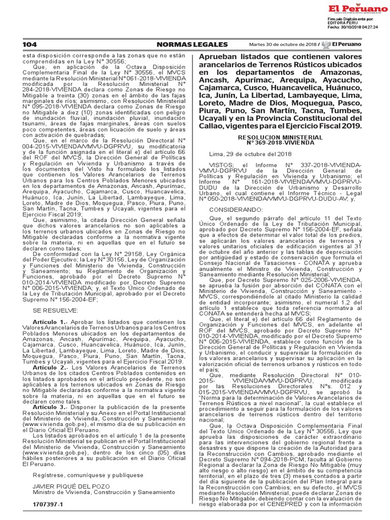 Aprueban Listados Que Contienen Valores Arancelarios de Terr Resolucion ...