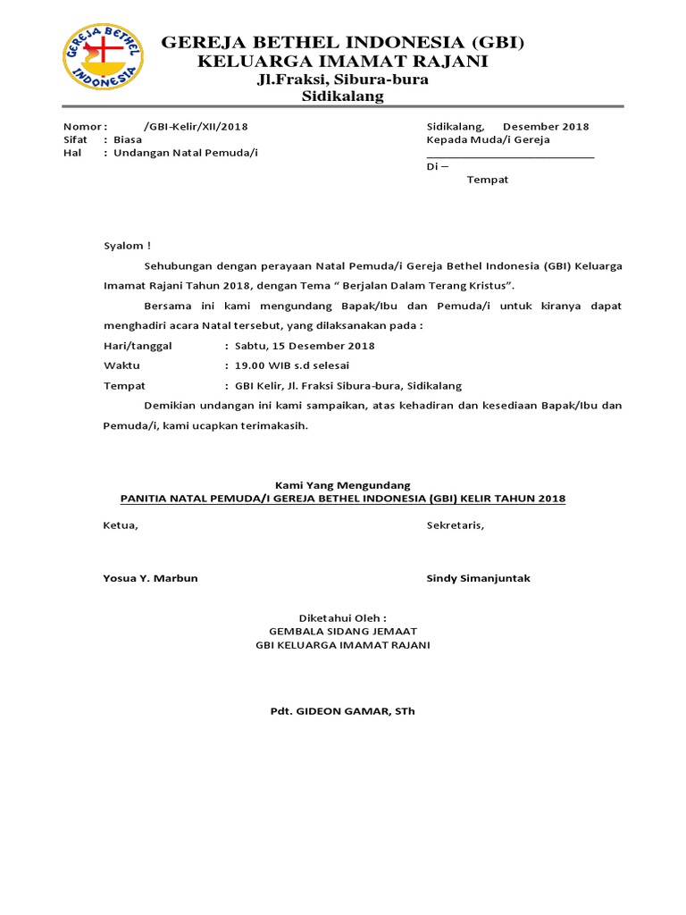 Surat Undangan Natal Pemuda Gbi | PDF