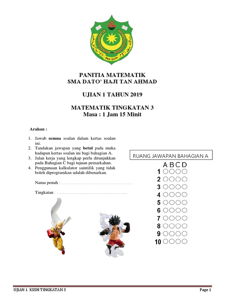 Soalan Math Form3 2019 | PDF