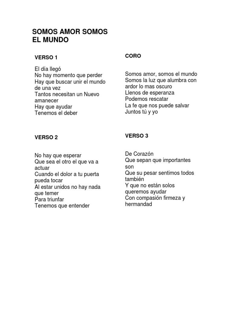 LETRA Somos El Mundo | PDF