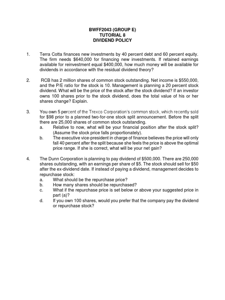 Tutorial 8 | PDF | Dividend | Stocks