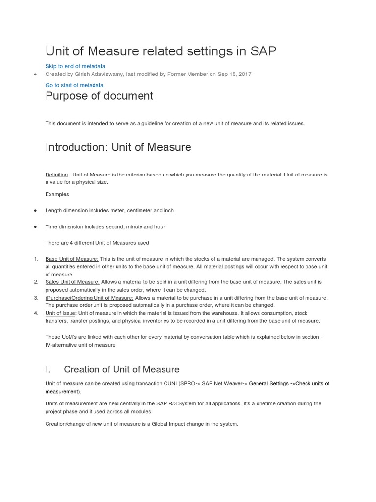 Unit of Measure Related Settings in SAP | PDF | Electronic Data ...