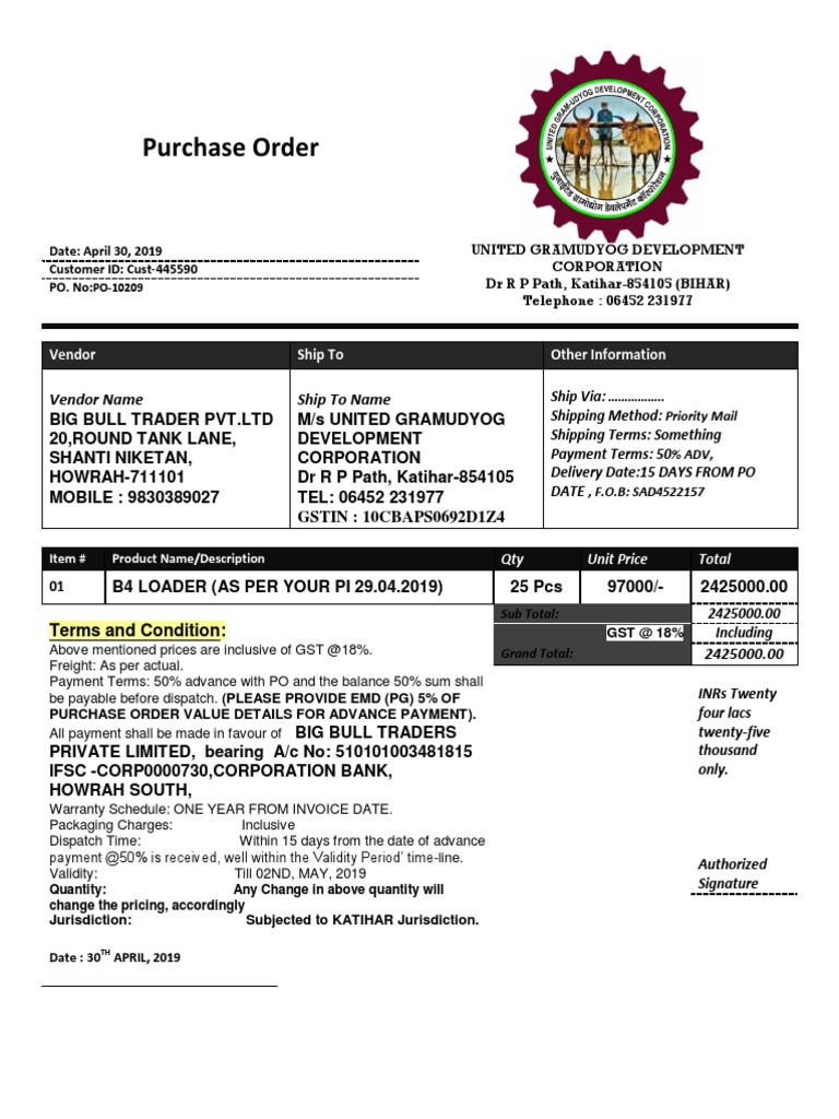 Purchase Order BIG BULL | PDF | Services (Economics) | Service Industries