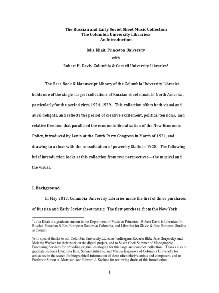 The Russian and Early Soviet Sheet Music Collection The Columbia ...