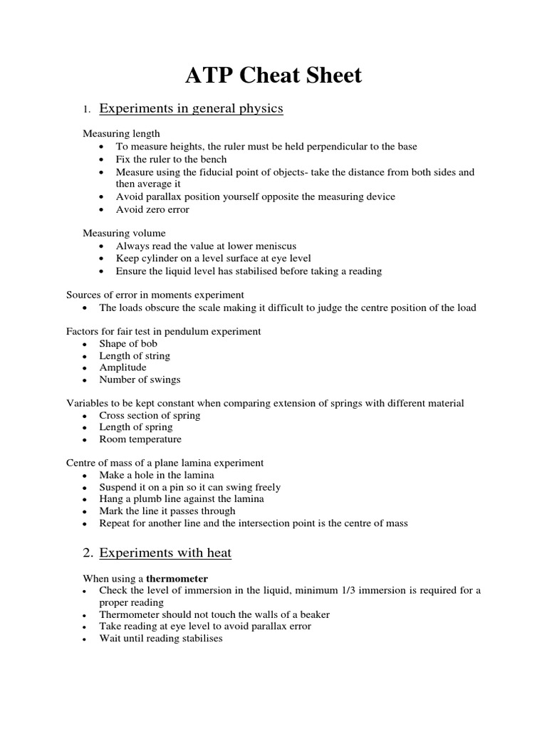 ATP Cheat Sheet: Experiments in General Physics | PDF | Compass | Lens ...