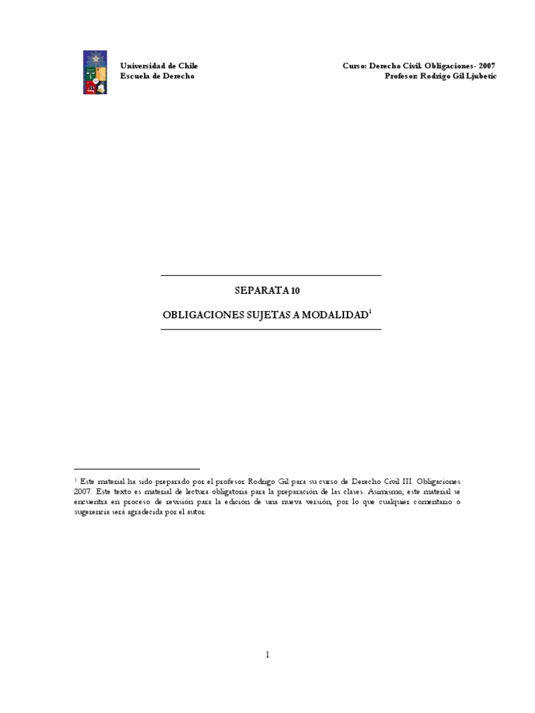 Separata 10. Obligaciones Sujetas A Modalidad PDF | PDF