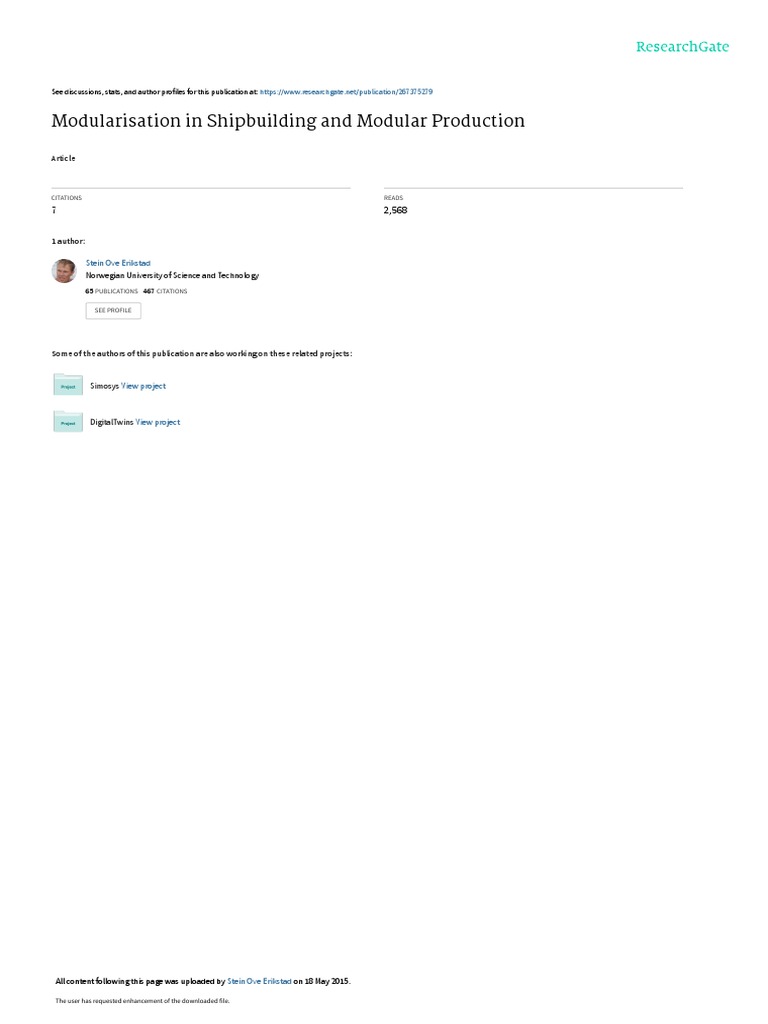 Modularisation in Shipbuilding and Modular Production PDF | PDF | Modularity | Lean Manufacturing