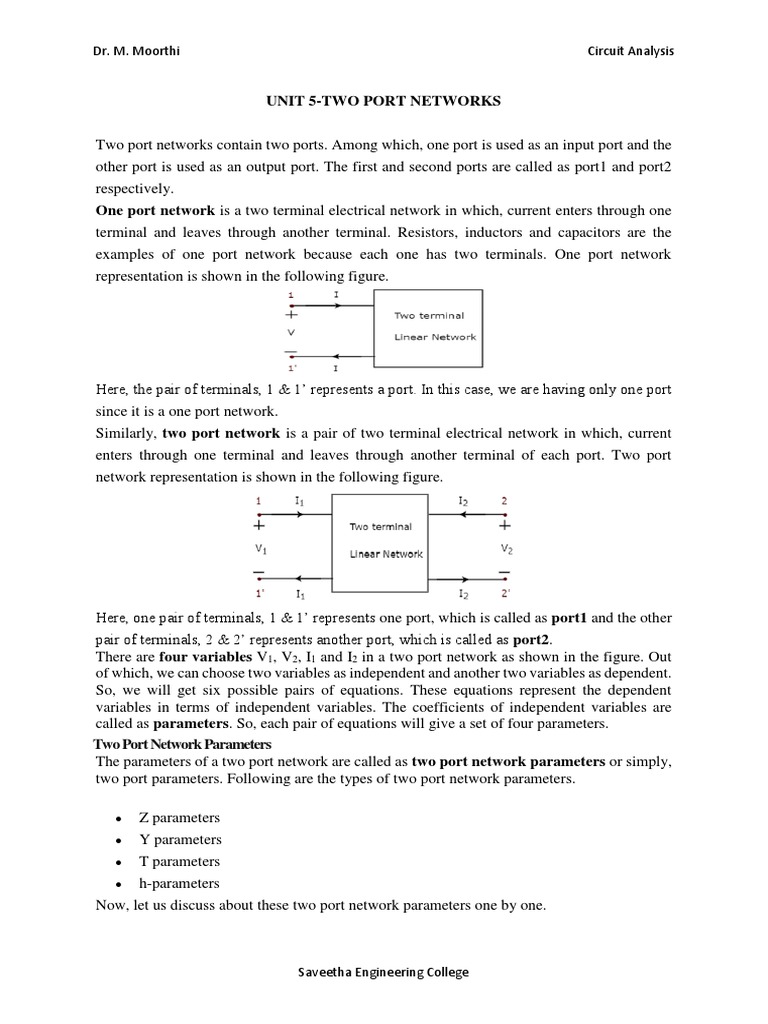 Unit 5-Two Port Networks | PDF | Telecommunications Engineering ...