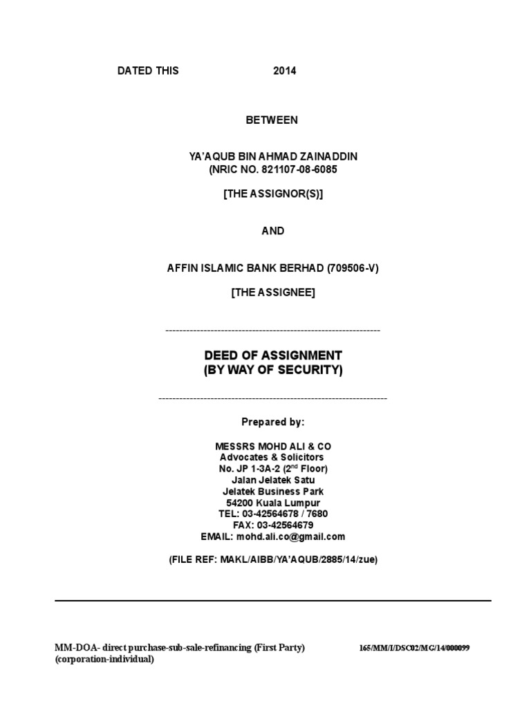 Dated This 2014: Deed of Assignment (By Way of Security) | PDF