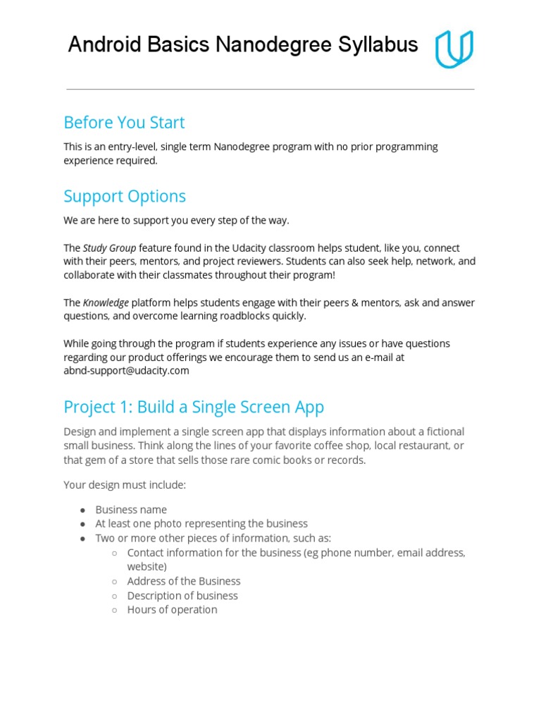 Android Basics Nanodegree Syllabus PDF | PDF | Application Programming Interface | Mobile App