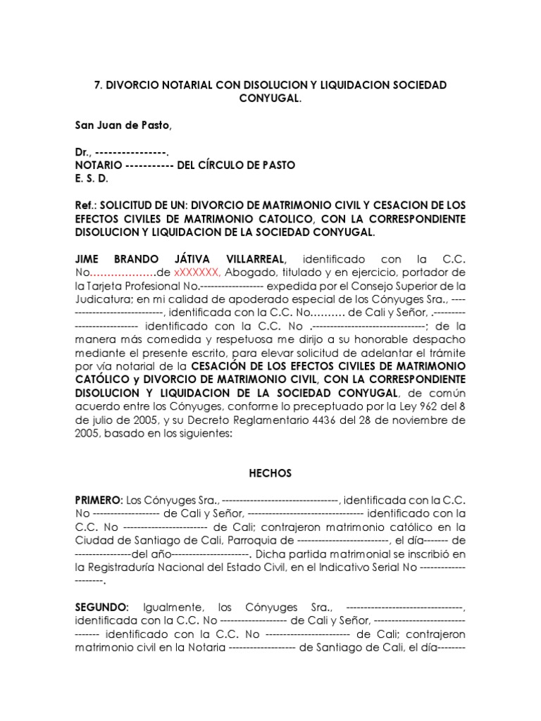MINUTA DIVORCIO ANTE NOTARIA CON LIQUIDACION.docx | Propiedad de la ...