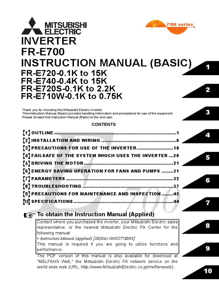 FR-E700 Instruction Manual (Basic) Inverter | PDF | Power Inverter ...