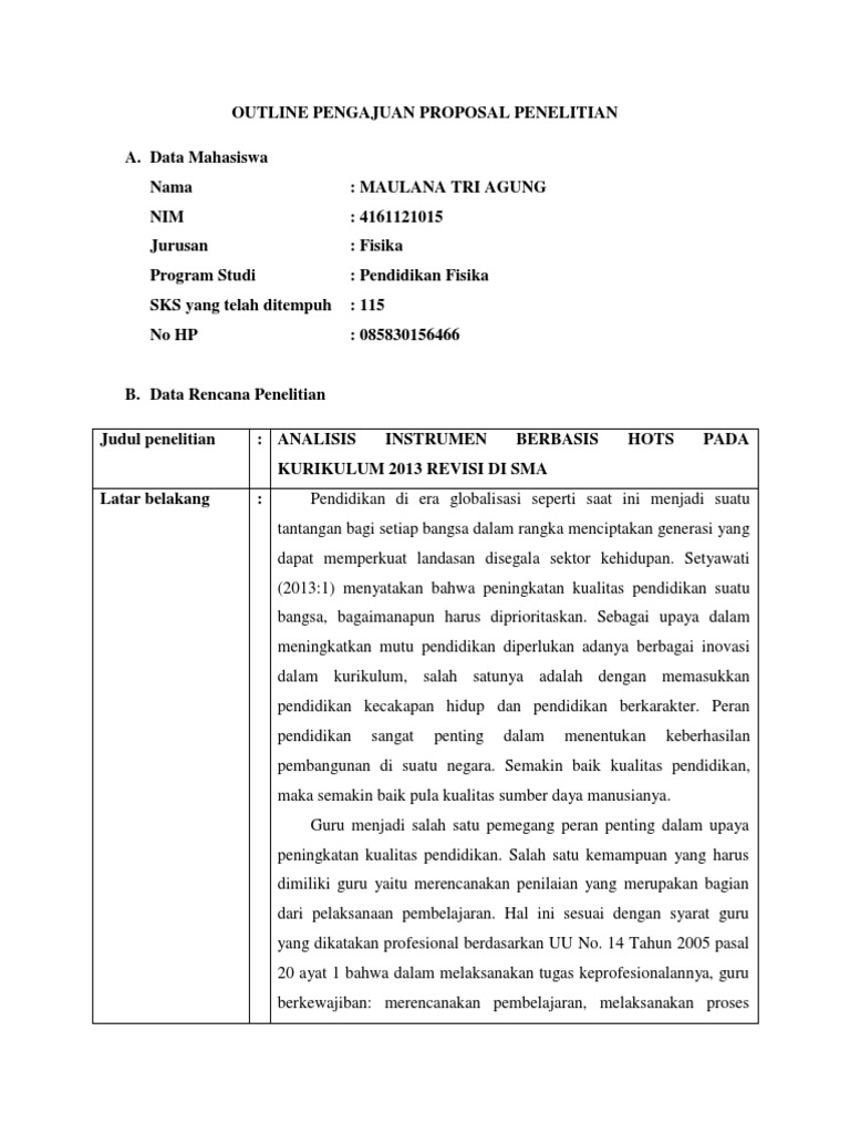 Outline Pengajuan Proposal Penelitian | PDF