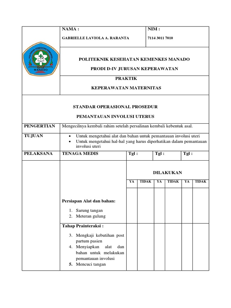 Sop Pemantauan Involusi Uterus | PDF