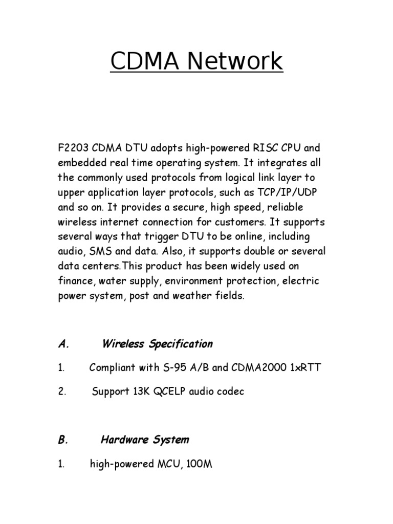 CDMA Network: A. Wireless Specification | PDF | Internet Protocol Suite ...