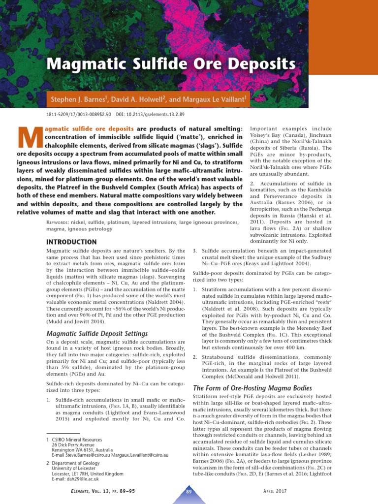 Magmatic Sulfide Ore Deposits: Stephen J. Barnes, David A. Holwell, and ...