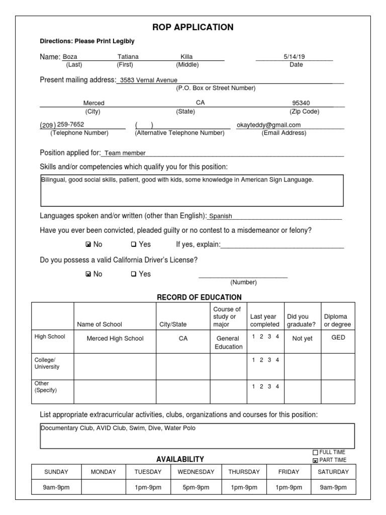 Microsoft Word - Rop Job Application With Availablity Front-For ...