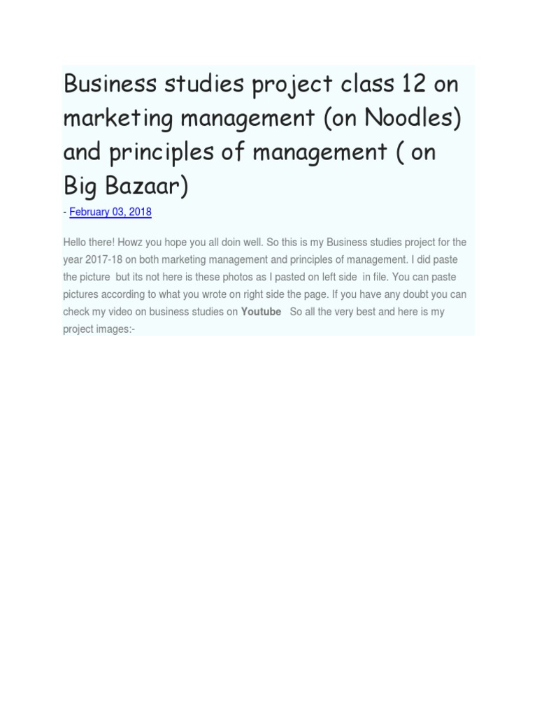 Business Studies Project Class 12 On Marketing Management | PDF ...