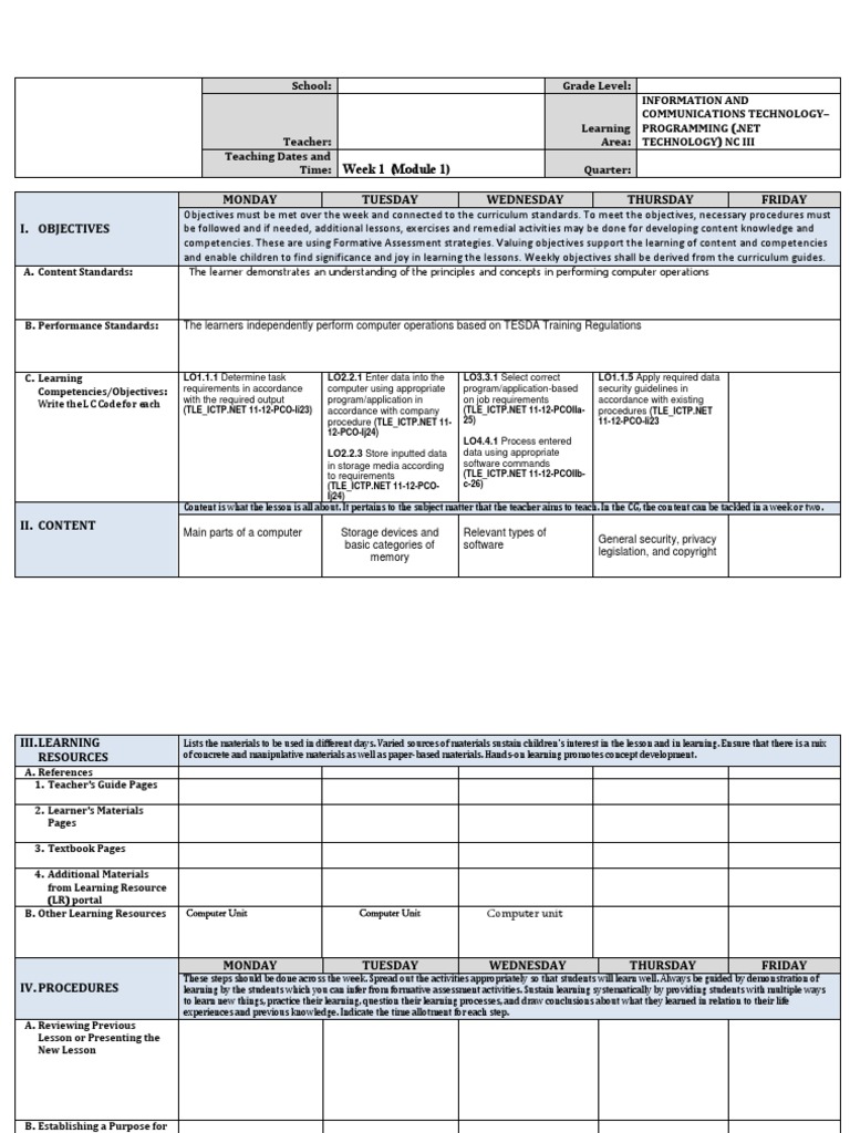 School: Grade Level: Information and Communications Technology ...