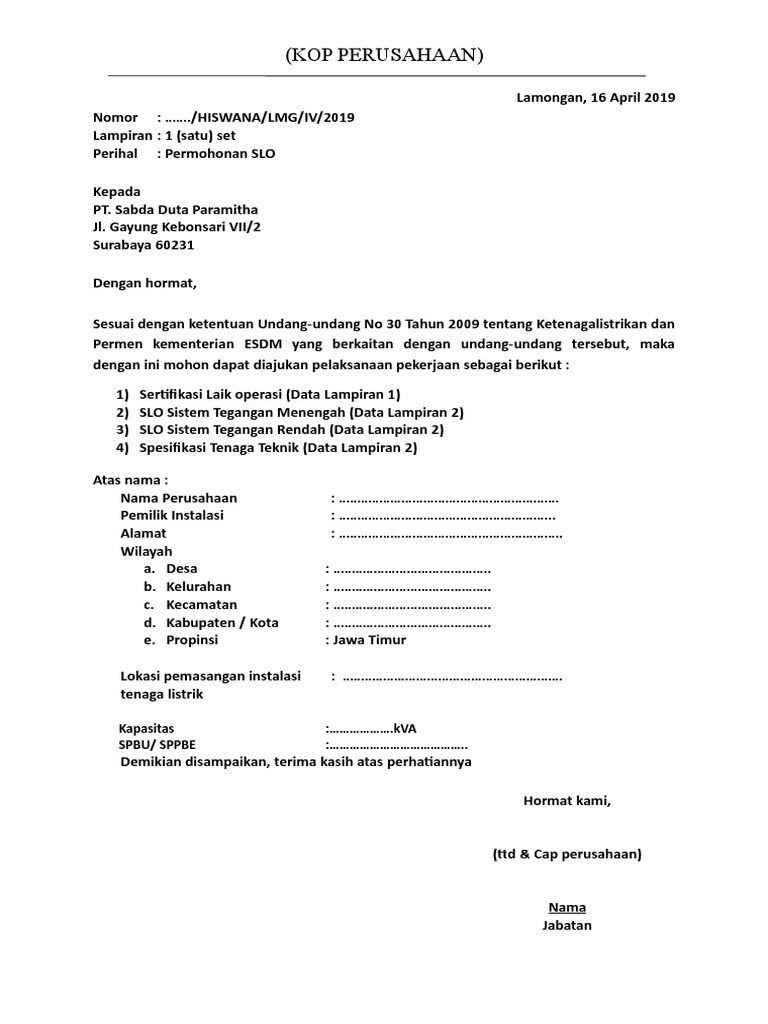 Contoh Surat Permohonan SLO 1 | PDF