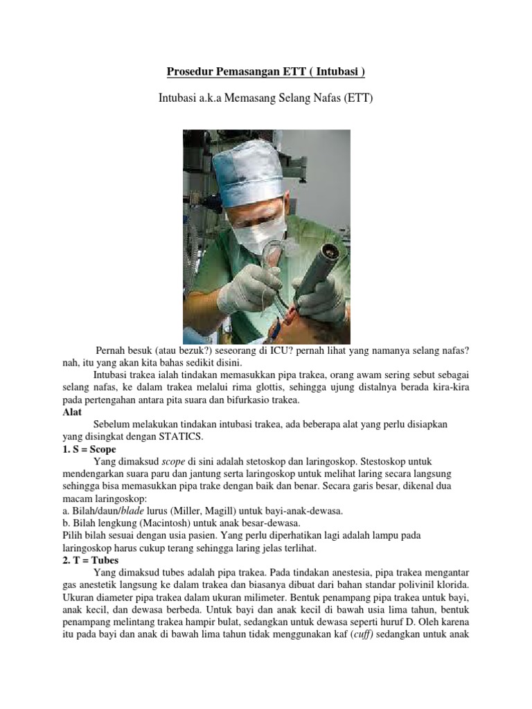 Prosedur Tindakan Pemasangan ETT (Intubasi) | PDF