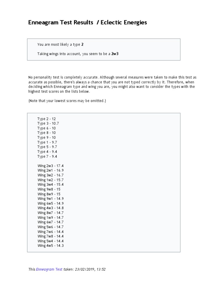 Enneagram Test Results / Eclectic Energies | PDF | Enneagram Of ...