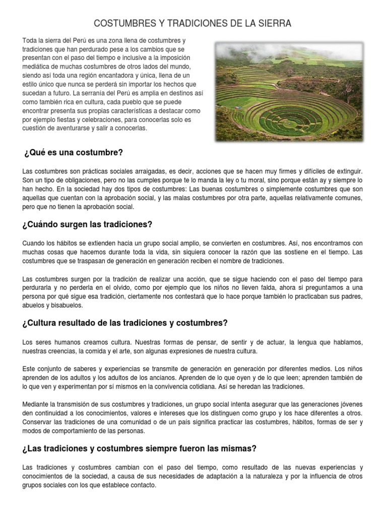 COSTUMBRES Y TRADICIONES DE LA SIERRA Word | PDF | Tradiciones | Carnaval