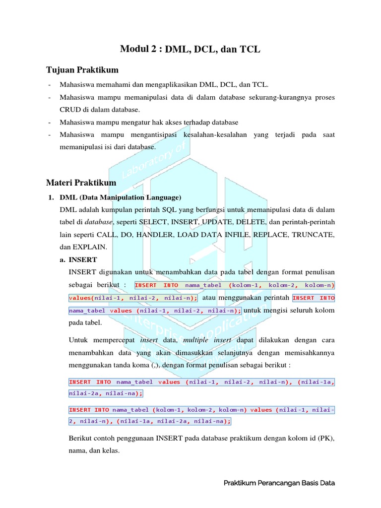 Panduan DML, DCL, TCL dalam Basis Data | PDF | Komputer