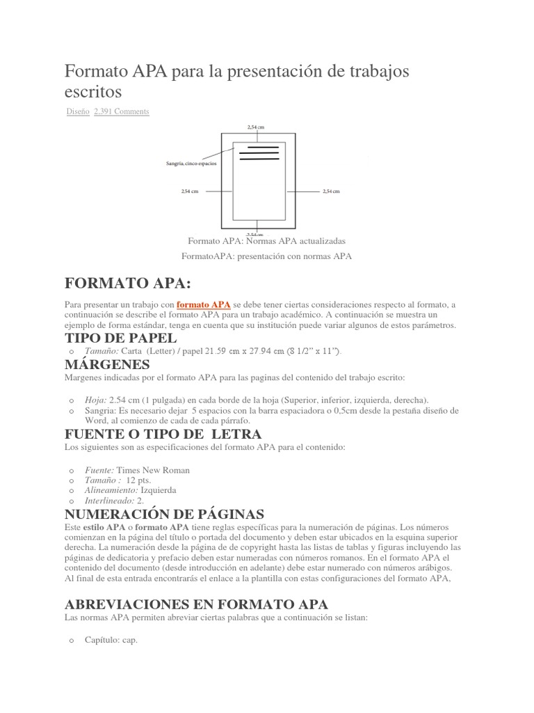 Formato APA para la presentación de trabajos escritos | Sumario abstracto) | Comillas