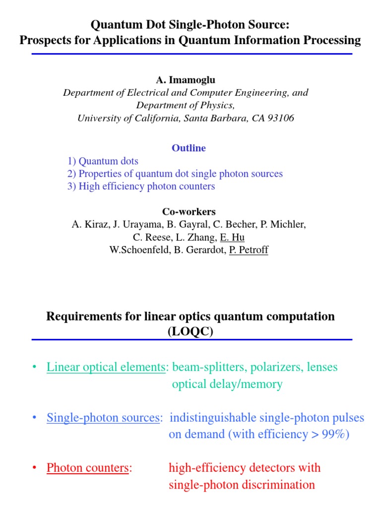 Quantum Dot Single-Photon Source: Prospects For Applications in Quantum Information Processing ...