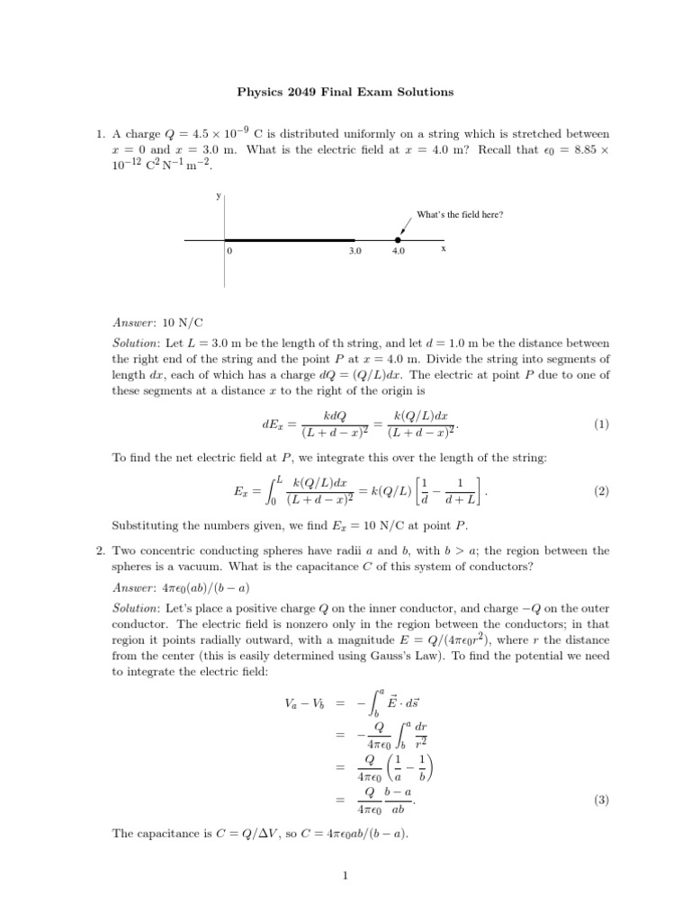 Physics 2049 Final Exam Solutions: y What's The Field Here? | PDF ...