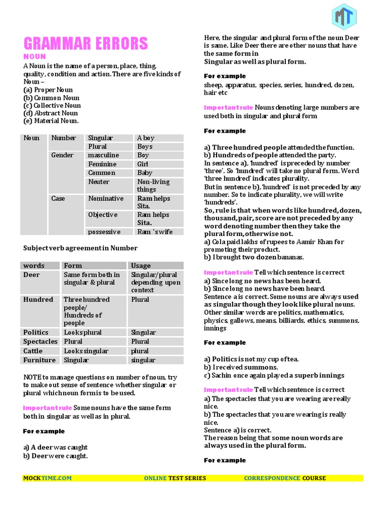Noun Rules and Subject-Verb Agreement | PDF | Grammatical Number | Plural