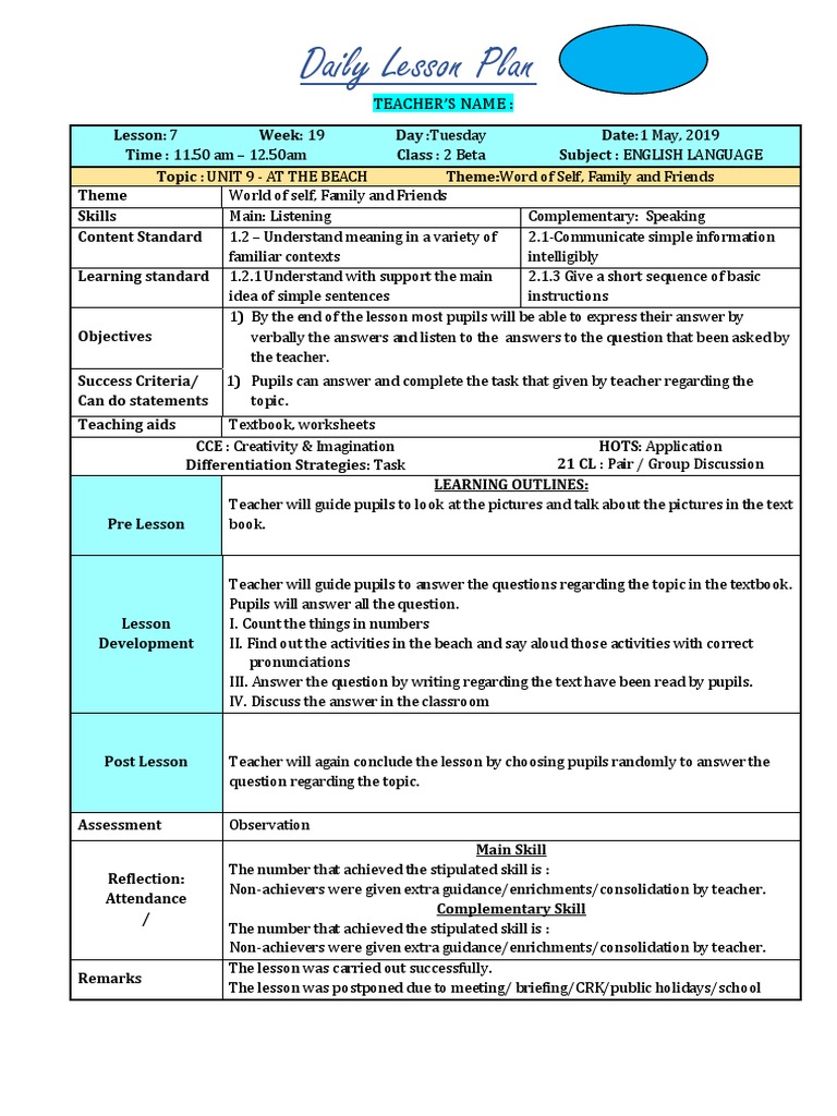 Daily Lesson Plan | PDF | Question | Lesson Plan