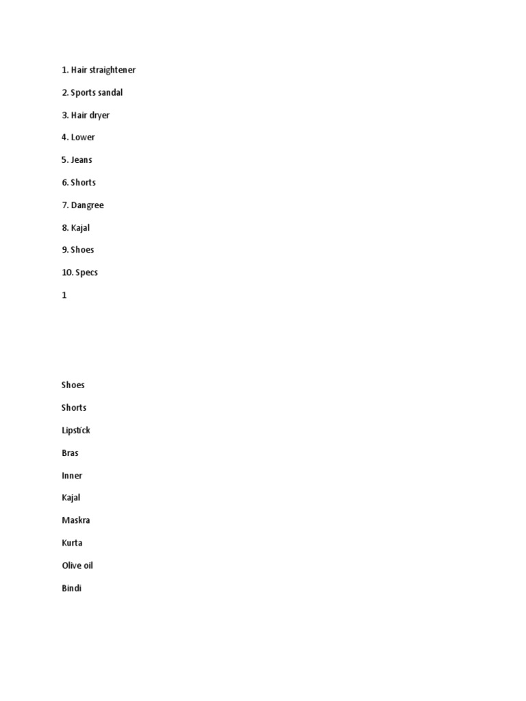 A Concise List of Common Clothing, Accessories and Beauty Products ...