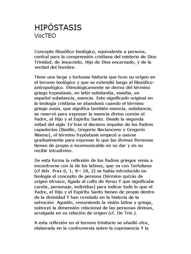 El concepto de hipóstasis: su evolución histórica y significado en ...