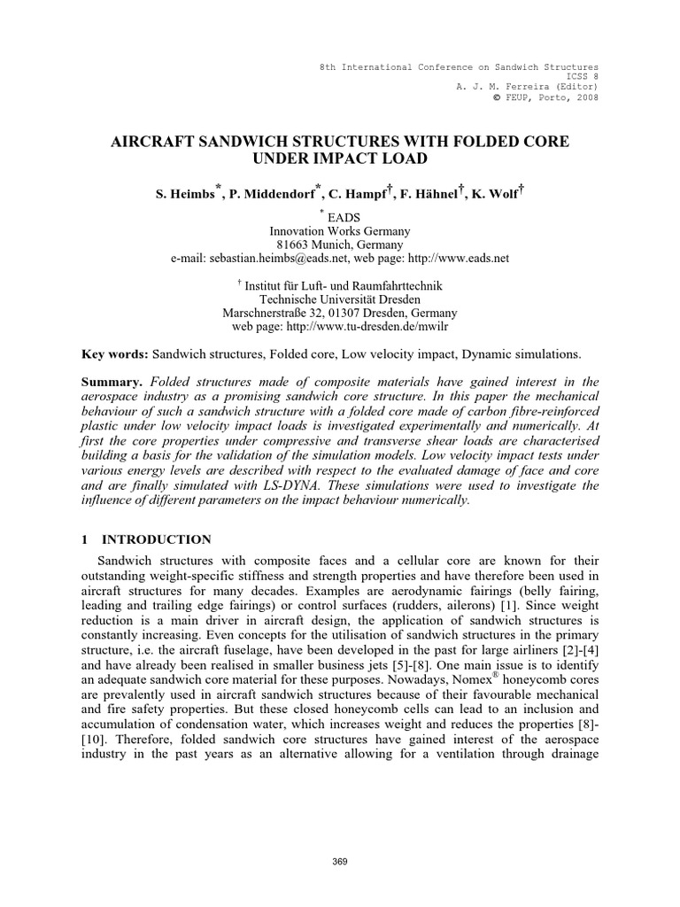 Aircraft Sandwich Structures With Folded Core Under Impact Load | PDF ...