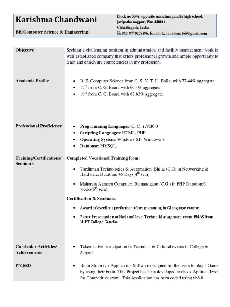 Karishma Chandwani: BE (Computer Science & Engineering) | PDF | Php | Software