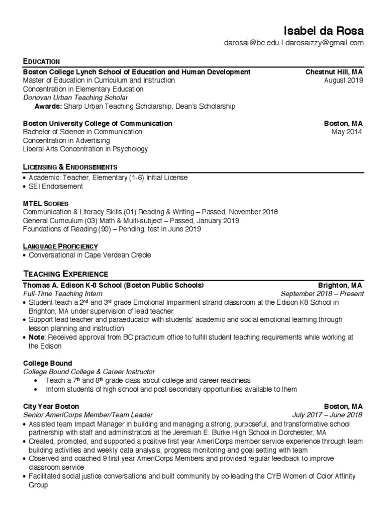 Isabel Da Rosa Teaching Website Resume 2019 | PDF | Mentorship | Teachers