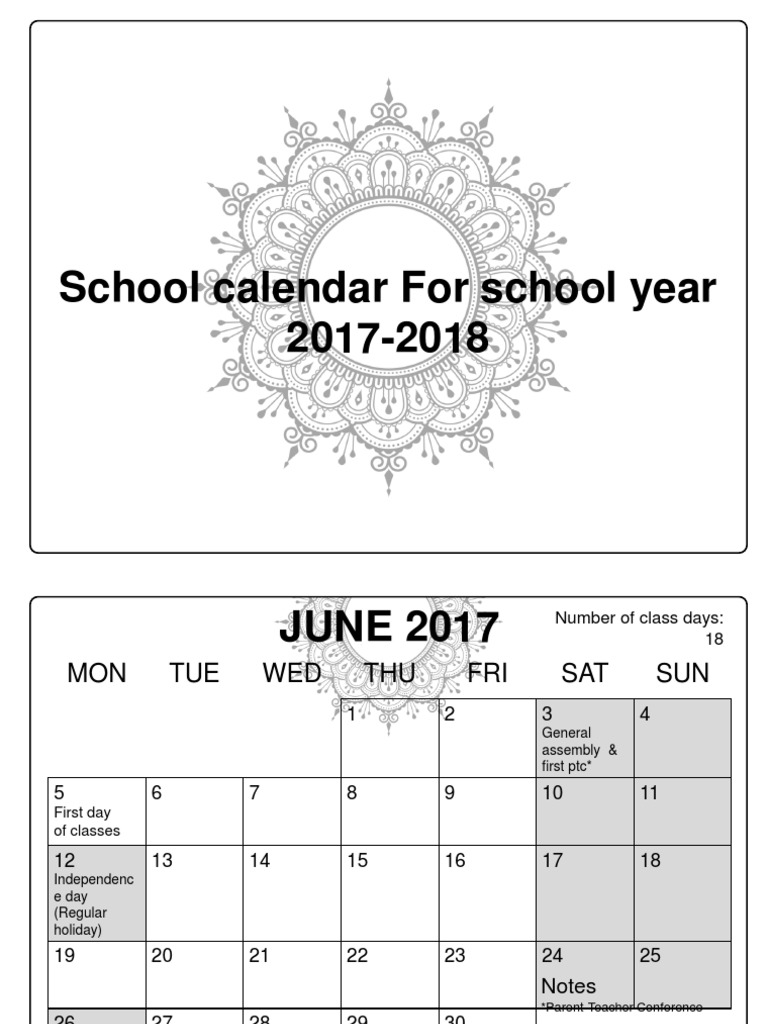 2017-2018 School Year Calendar | PDF | Schools | Behavior Modification